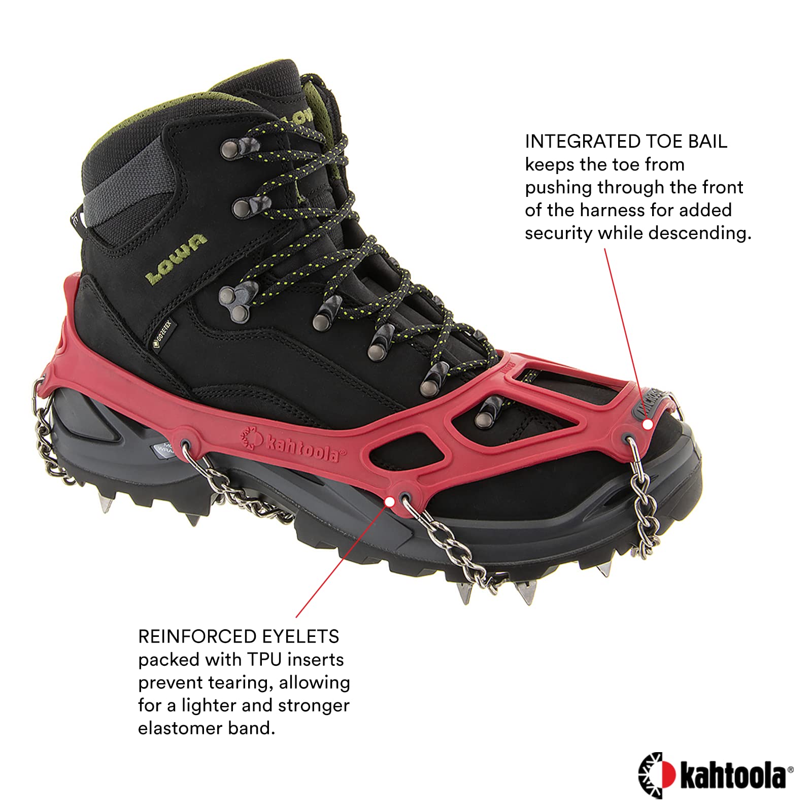 Kahtoola MICROspikes Footwear Traction for Winter Trail Hiking & Ice Mountaineering - Red - Medium