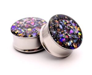 mystic metals body jewelry embedded dichroic glass plugs - 1" - 25mm - sold as a pair