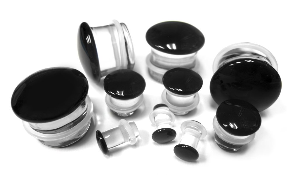 Urban Body Jewelry 1 Pair of 9/16" Gauge (14mm) Black Glass Plugs - Single Flare