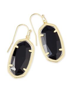 kendra scott dani drop earrings for women, fashion jewelry, 14k gold-plated, black opaque glass