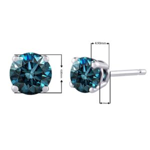 KATARINA 1/10 cttw Blue - I1 Round Brilliant Cut Diamond Earring Studs in 14K White Gold