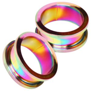 cocobul body jewelry pair of 00 gauge (10mm) rainbow pvd plated screw fit tunnel plugs e05-038