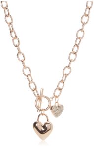 guess rose-gold-tone heart lock charm toggle chain necklace