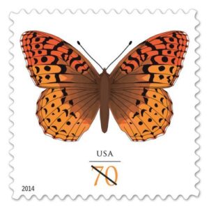 great spangled fritillary butterfly sheet of 20 x 70 cent stamps, usa 2014, scott 4859