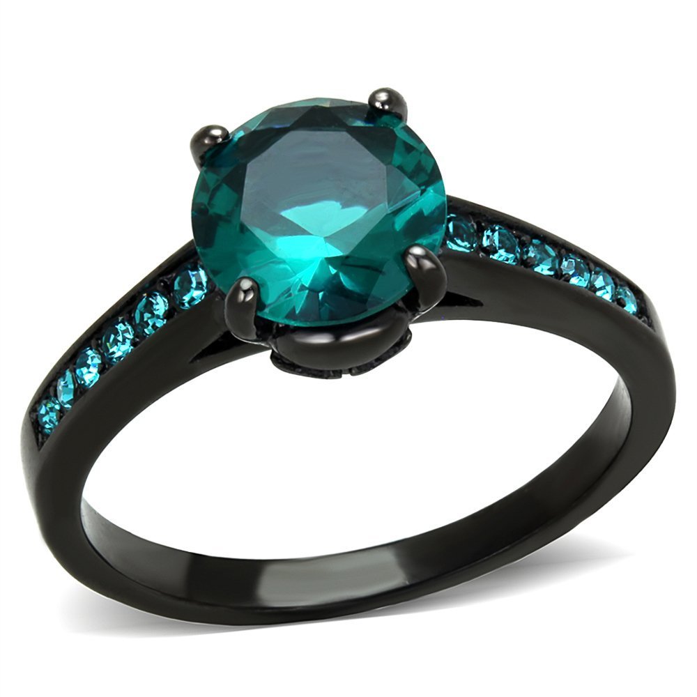 Marimor Jewelry 2.16 Carat Blue Green Zirconia Black Stainless Steel Engagement Ring Women's Size 8