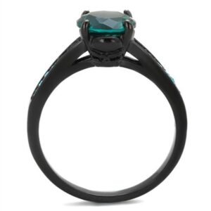 Marimor Jewelry 2.16 Carat Blue Green Zirconia Black Stainless Steel Engagement Ring Women's Size 8