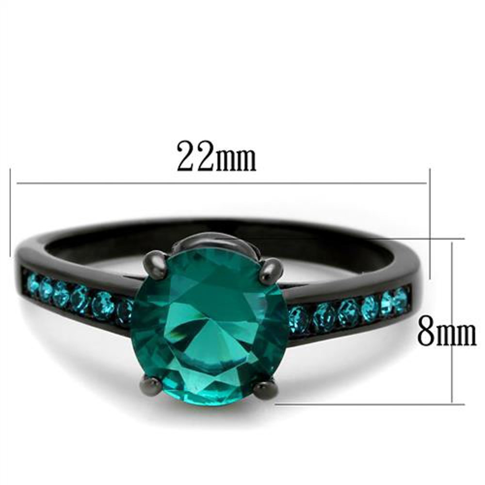 Marimor Jewelry 2.16 Carat Blue Green Zirconia Black Stainless Steel Engagement Ring Women's Size 8