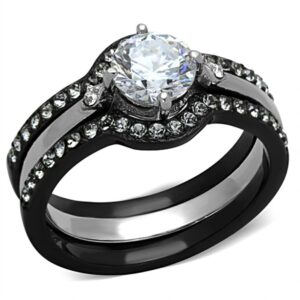 Marimor Jewelry 1.90 Carat Round Cut Cubic Zirconia Black Stainless Steel Wedding Ring Set Women's Size 8