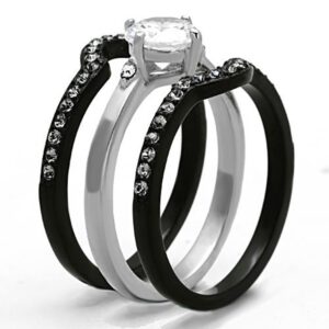 Marimor Jewelry 1.90 Carat Round Cut Cubic Zirconia Black Stainless Steel Wedding Ring Set Women's Size 8