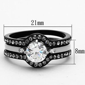 Marimor Jewelry 1.90 Carat Round Cut Cubic Zirconia Black Stainless Steel Wedding Ring Set Women's Size 8