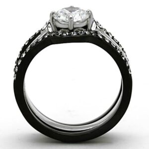 Marimor Jewelry 1.90 Carat Round Cut Cubic Zirconia Black Stainless Steel Wedding Ring Set Women's Size 8