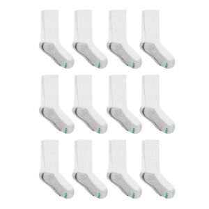 hanes boys socks, double tough cushioned crew 12-pair packs athletic-socks, white/grey bottom, large us