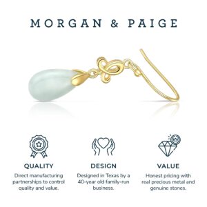 MORGAN & PAIGE Genuine Jade Teardrop Earrings For Women - 18k Yellow Gold Plated Sterling Silver Celtic Knot Dangle Earrings - 14x8mm