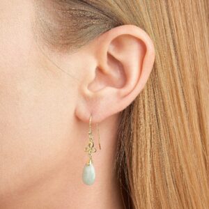 MORGAN & PAIGE Genuine Jade Teardrop Earrings For Women - 18k Yellow Gold Plated Sterling Silver Celtic Knot Dangle Earrings - 14x8mm