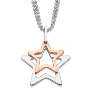 chisel stainless steel rose ip-plated stars pendant 22in necklace 22"