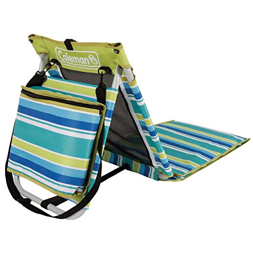 Coleman Utopia Breeze Reclining Beach Mat with Built-In Cooler, Foldable Beach Mat with Mesh Back and Shoulder Straps for Beach, Pool, Picnic or Backyard Relaxation