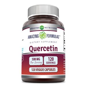 amazing formulas quercetin 500mg 120 veggie capsules supplement - non-gmo - gluten free - supports overall health & well being