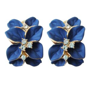 navachi 18k gold plated crystal blue enamel leaves flower omega earrings