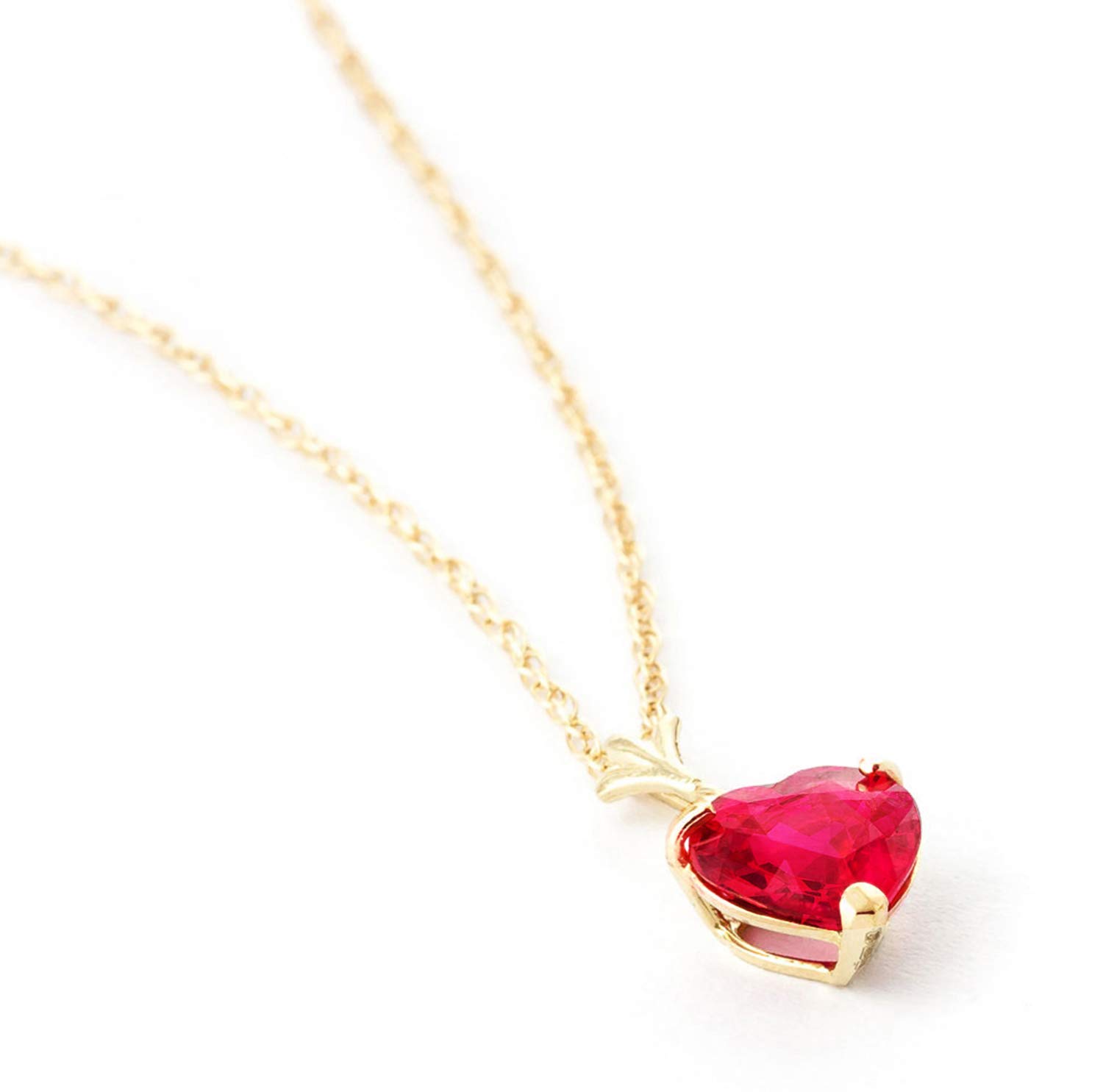 Galaxy Gold GG 14" 14 INCH 14k Solid White Gold Necklace Heart-Shaped Ruby Handcrafted Fine Jewelry Solid Gold Genuine Gemstone. Made in USA Available in Yellow, Rose gold