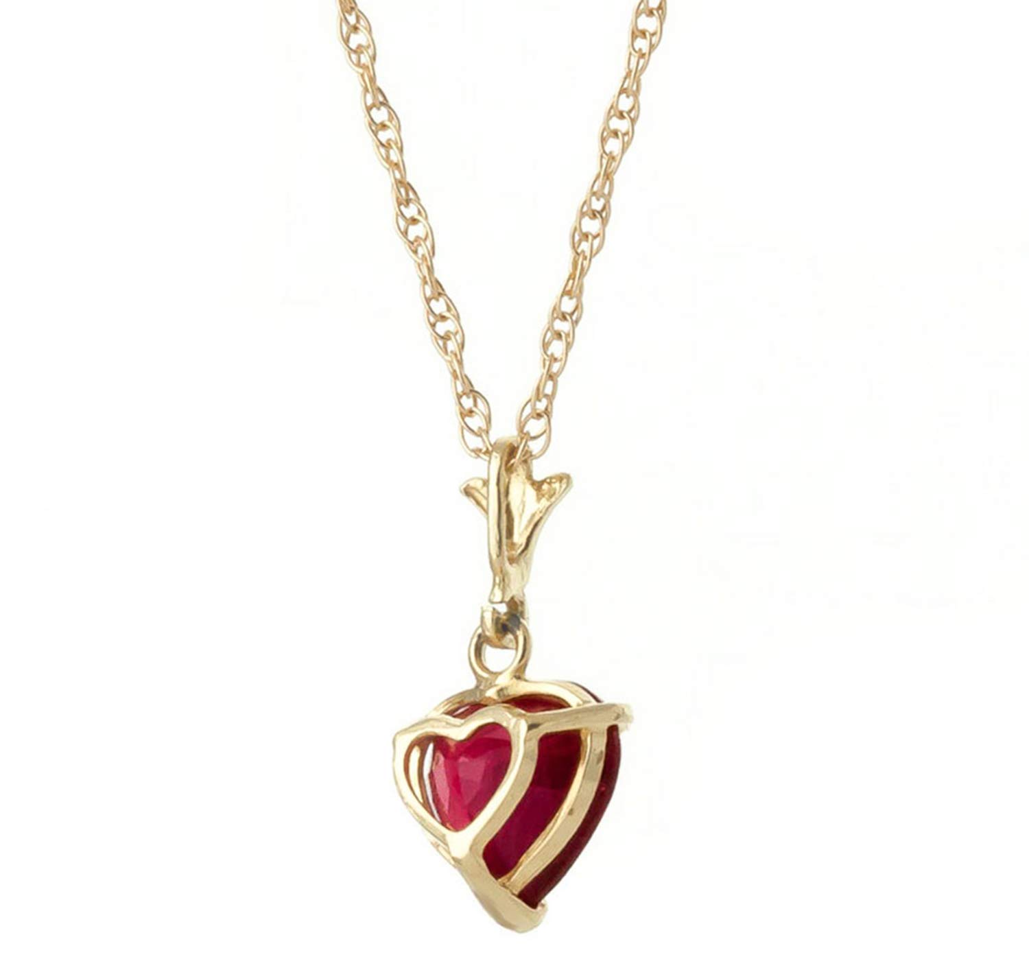 Galaxy Gold GG 14" 14 INCH 14k Solid White Gold Necklace Heart-Shaped Ruby Handcrafted Fine Jewelry Solid Gold Genuine Gemstone. Made in USA Available in Yellow, Rose gold