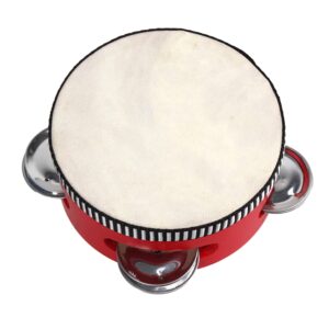 bqlzr 4" red musical tambourine beat round drum wooden natural skinned musical instrument