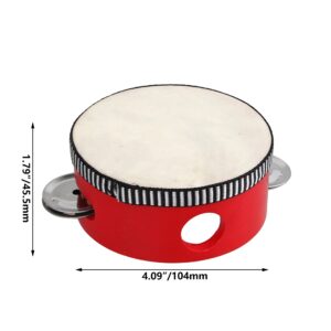 BQLZR 4" Red Musical Tambourine Beat Round Drum Wooden Natural Skinned Musical Instrument