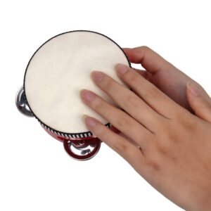 BQLZR 4" Red Musical Tambourine Beat Round Drum Wooden Natural Skinned Musical Instrument