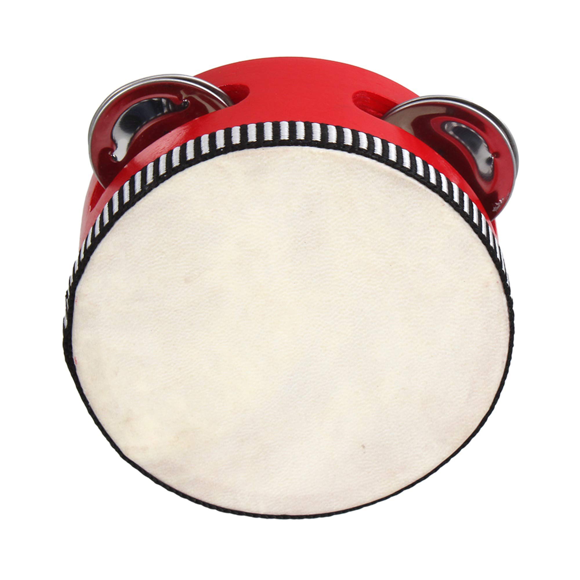 BQLZR 4" Red Musical Tambourine Beat Round Drum Wooden Natural Skinned Musical Instrument