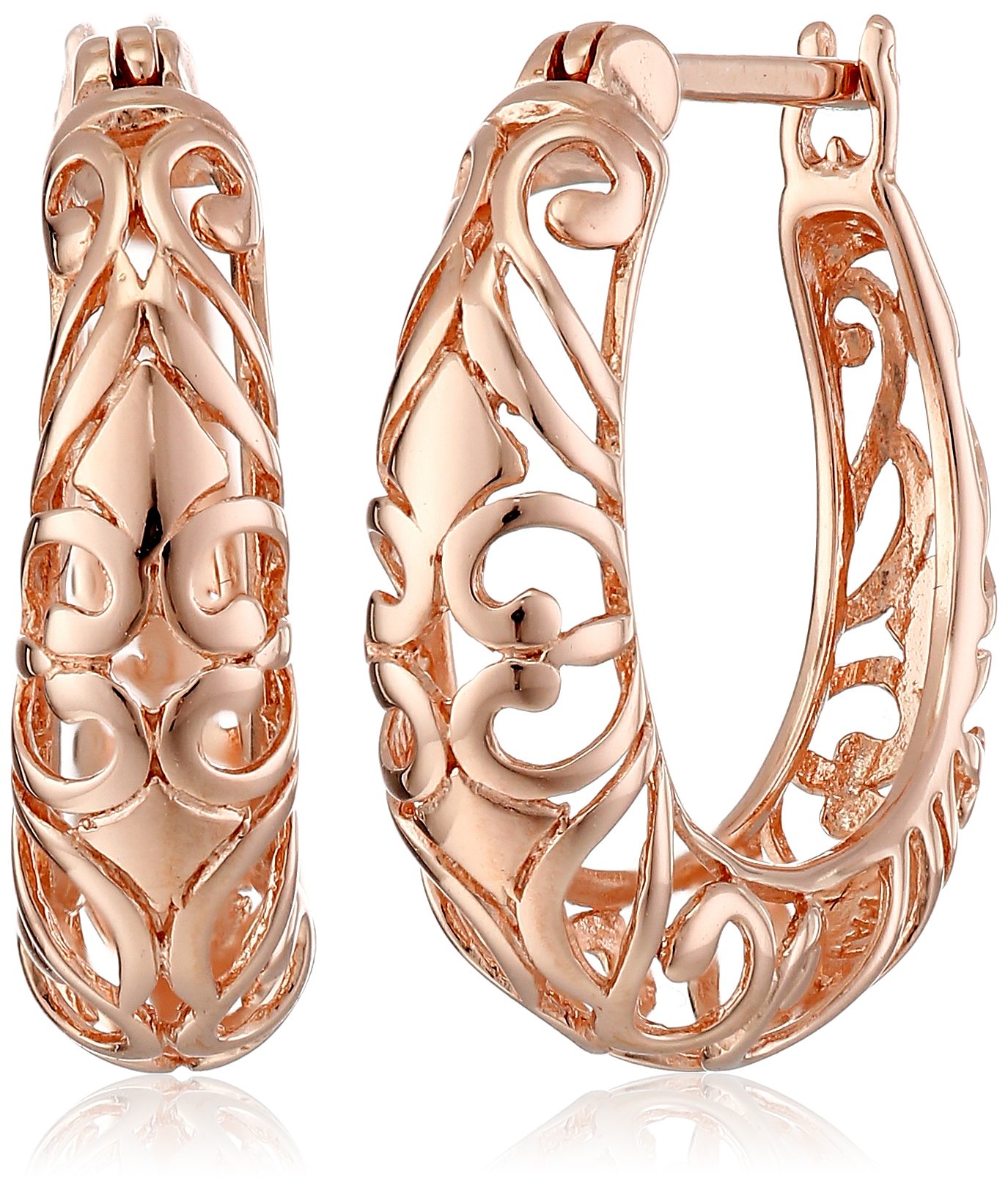 Amazon Essentials 14k Rose Gold Over Sterling Silver Filigree Round Hoop Earrings (previously Amazon Collection)