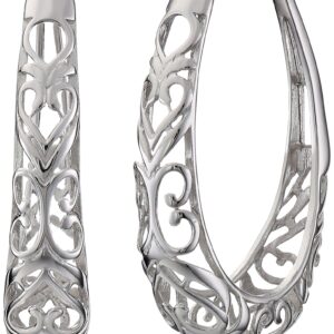 Amazon Essentials Sterling Silver Filigree Oval Hoop Earrings (previously Amazon Collection)