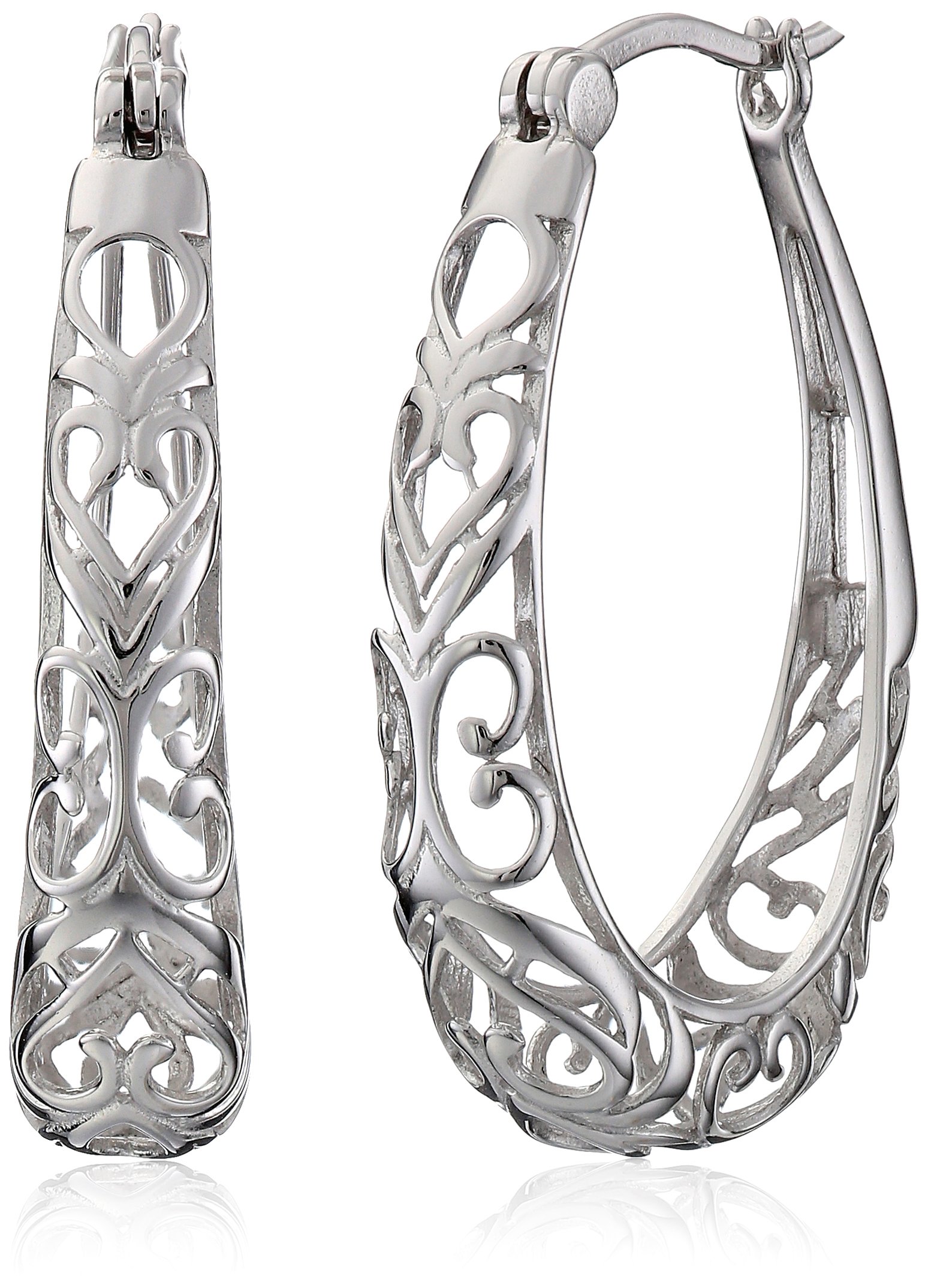 Amazon Essentials Sterling Silver Filigree Oval Hoop Earrings (previously Amazon Collection)