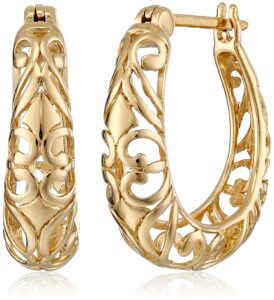 amazon essentials 18k yellow gold over sterling silver filigree round hoop earrings (previously amazon collection)