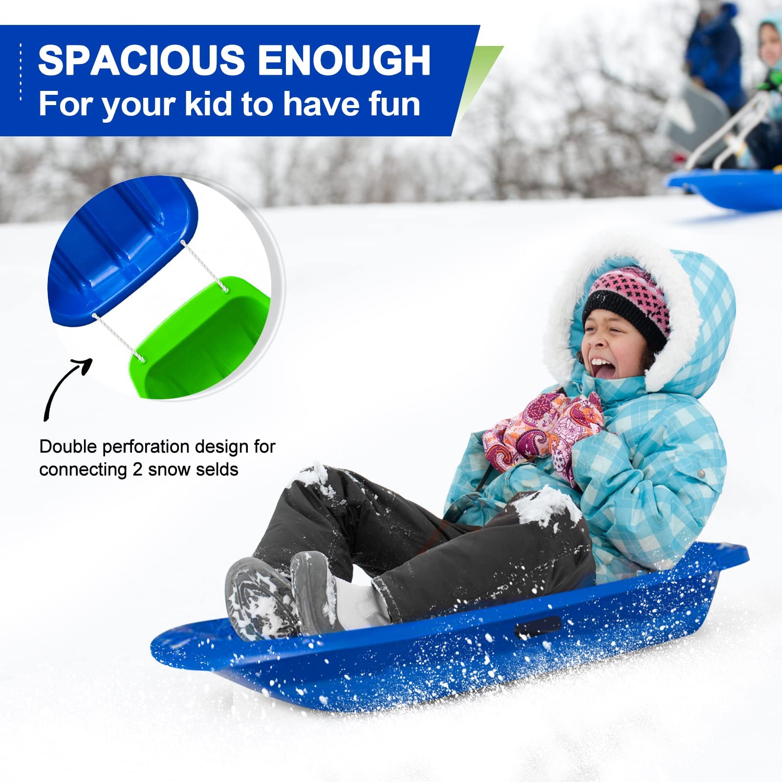 AGPTEK 35 Inch Durable Downhill Sprinter Toboggan Snow Sled for Boys Girls Adults with Built-in Handles and Pulling Rope