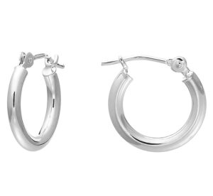 14k white gold polished real gold hoop earrings, plain round gold hoops, 14 karat real gold 13mm (0.5 inch)