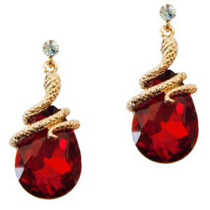 Navachi 18k Gold Plated Crystal Red Zircon Snake Drop Dangle Earrings