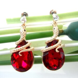 Navachi 18k Gold Plated Crystal Red Zircon Snake Drop Dangle Earrings