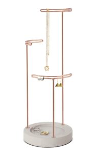 umbra tesora 3-tier jewelry stand, earring holder, accessory organizer and display, concrete/copper