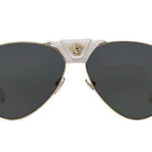 Versace Women's 0VE2150Q 1341/87 Medusa Aviator Sunglasses, White/Grey