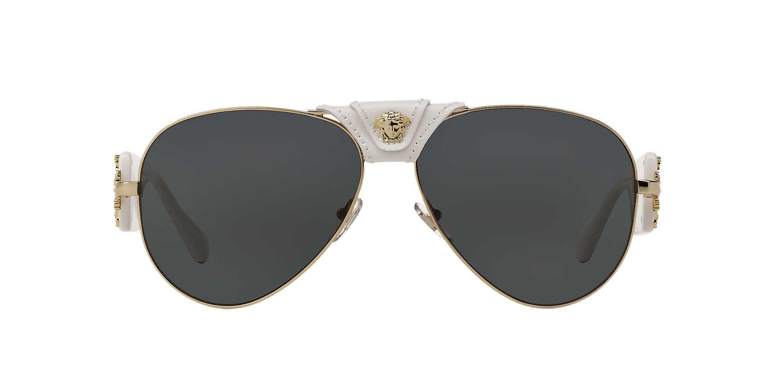 Versace Women's 0VE2150Q 1341/87 Medusa Aviator Sunglasses, White/Grey