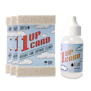 1upcard video game cartridge cleaning kit | 3 pack of cards with cleaning fluid | compatible with nintendo, super nes, sega genesis, n64, gameboy, atari & more