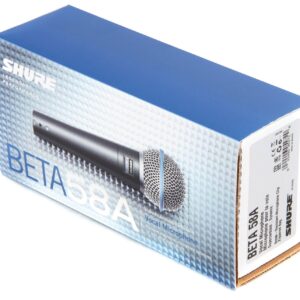 Shure Beta 58A Supercardioid Vocal Microphone & Pig Hog Black & White Woven Mic Cable, 20ft XLR - Bundle