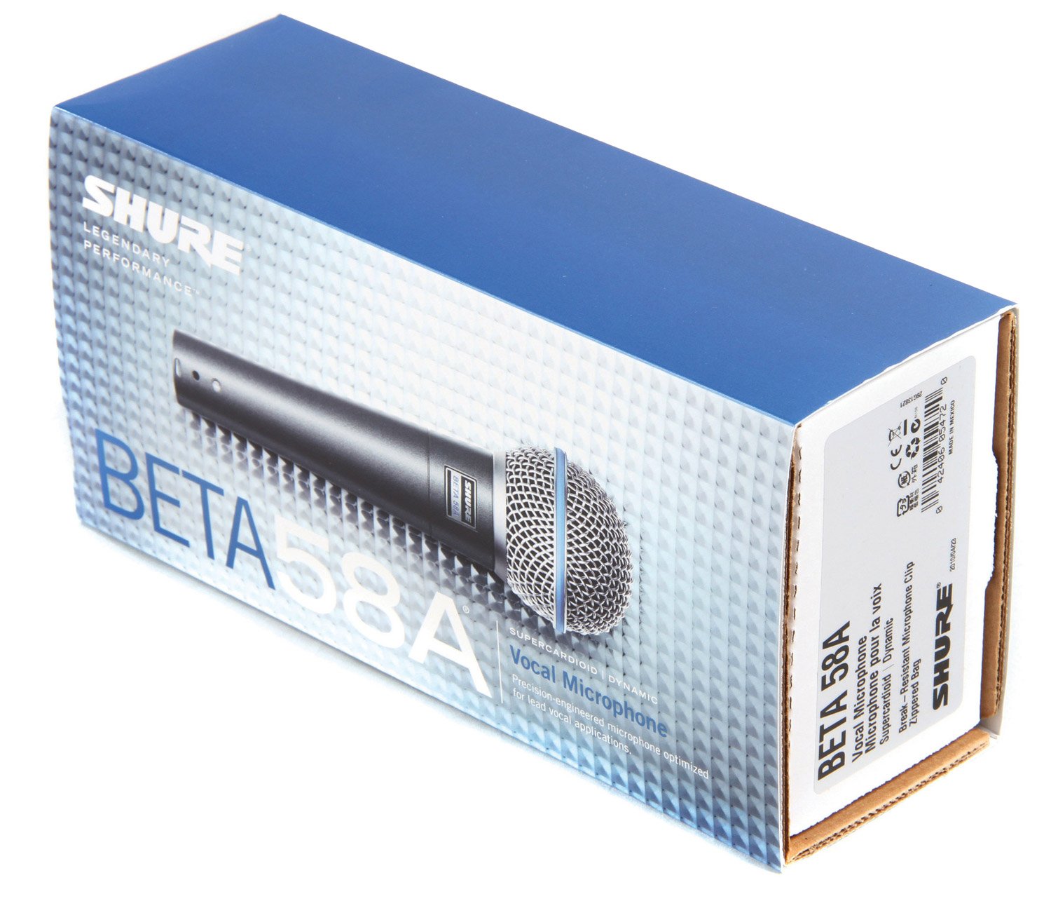 Shure Beta 58A Supercardioid Vocal Microphone & Pig Hog Black & White Woven Mic Cable, 20ft XLR - Bundle