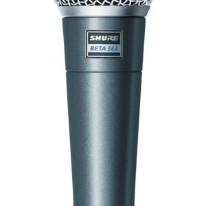 Shure Beta 58A Supercardioid Vocal Microphone & Pig Hog Black & White Woven Mic Cable, 20ft XLR - Bundle