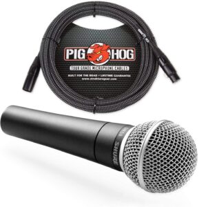 shure sm58 cardioid vocal microphone & pig hog mic cable, 20ft xlr - bundle (black)