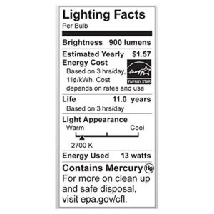 SATCO S7217 13 Watt 120 Volt Mini Spiral Compact Fluorescent Bulb; 2700K; E26 Medium Base (12 CFL Light Bulbs)