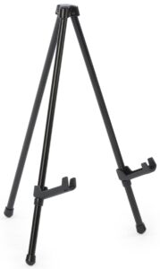 displays2go tabletop easel, for art frames or books, 14" tall, adjustable bar (black metal)