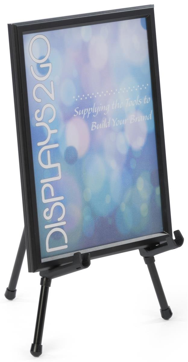 Displays2go Tabletop Easel, for Art Frames or Books, 14" Tall, Adjustable Bar (Black Metal)