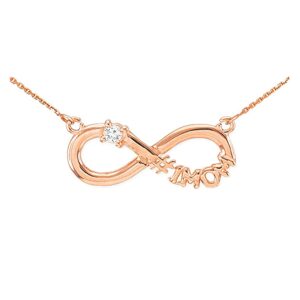 sideways crosses dainty 14k rose gold #1 mom birthstone cz infinity pendant necklace