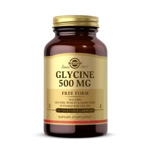 solgar glycine 500 mg - 100 vegetable capsules - non-gmo, vegan, gluten free, dairy free, kosher - 100 servings