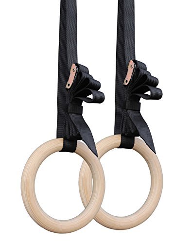 Titan Fitness 31.75mm Gymnastics Rings, Non-Slip Wooden Rings, Extra Long 16 FT Nylon Straps, FIG Gymnastic Rings with Cam Buckle System, Olympic Pull Up Fitness Rings, Rated 600 LB